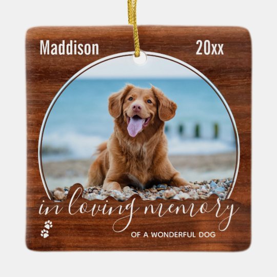Rustic Wood Loving Memory Dog Photo Pet Memorial Ceramic Ornament ...