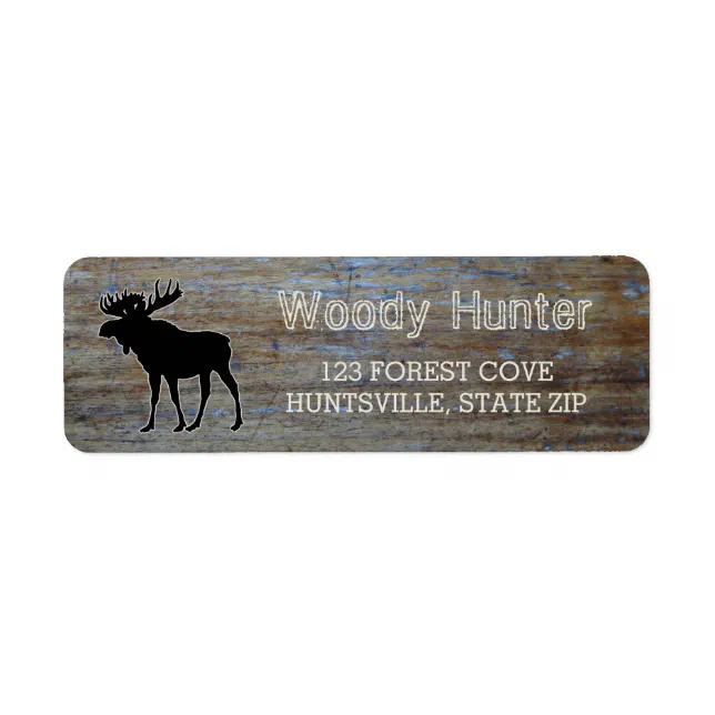 Rustic Wood | Masculine Wildlife Moose Silhouette Label | Zazzle