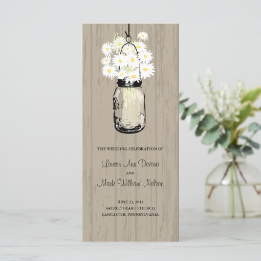 Rustic Wood Mason Jar and Daisies Program | Zazzle