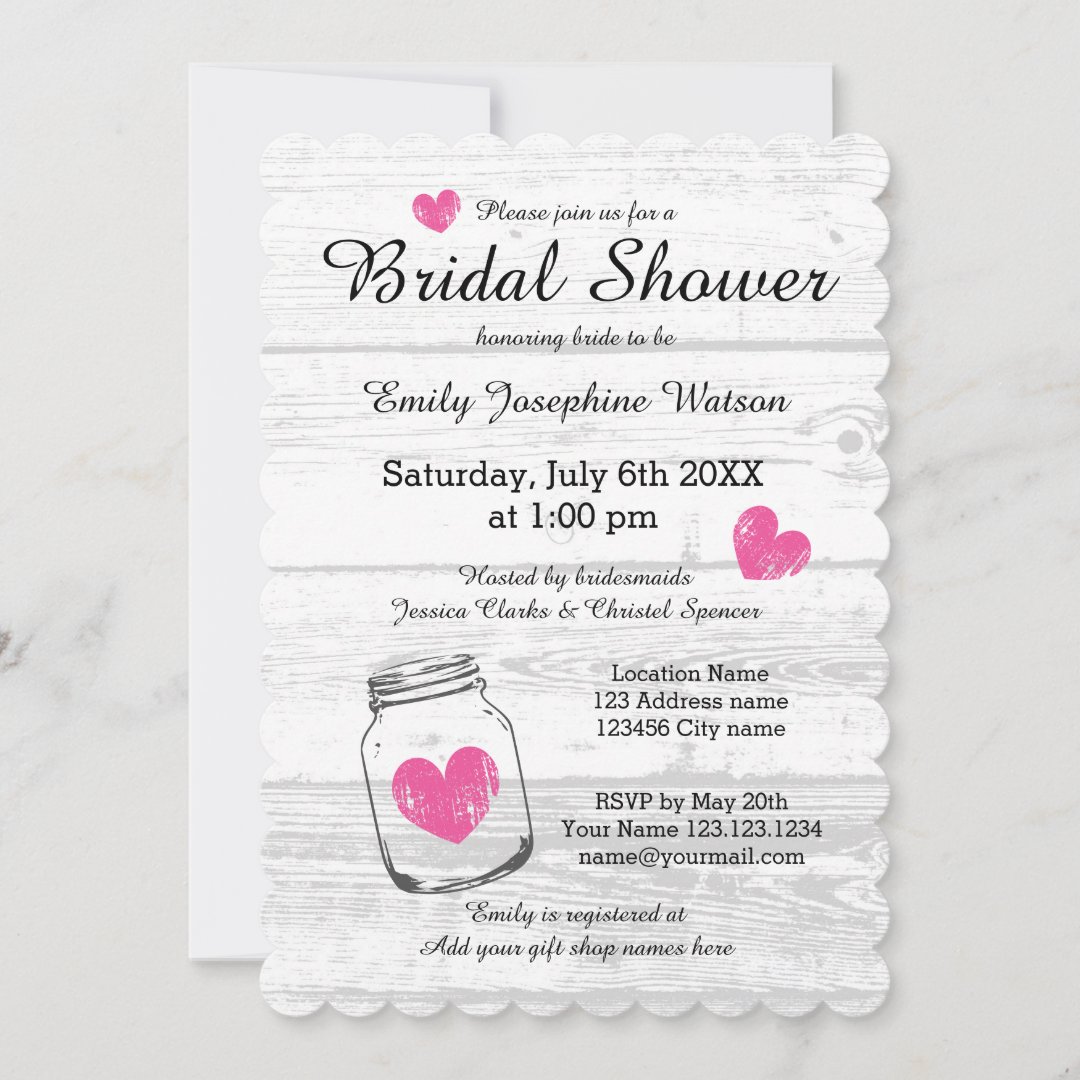 Rustic wood mason jar bridal shower invitations | Zazzle