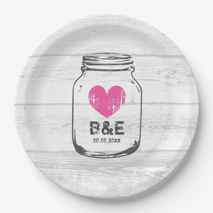 Rustic wood mason jar country wedding party plates | Zazzle