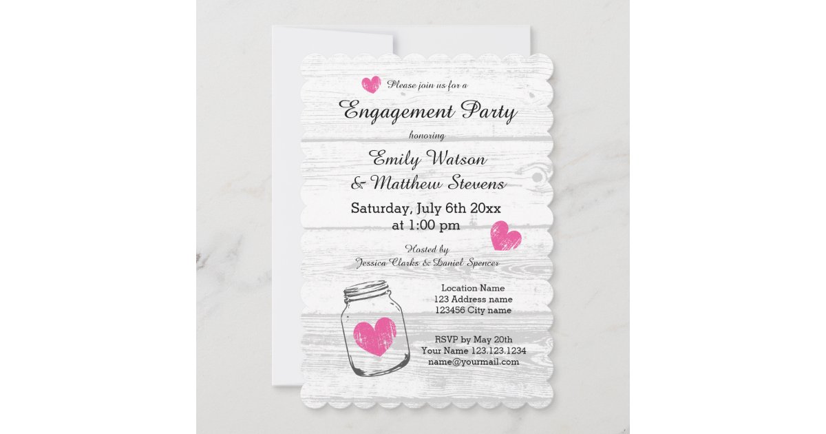 Rustic wood mason jar engagement party invitations | Zazzle