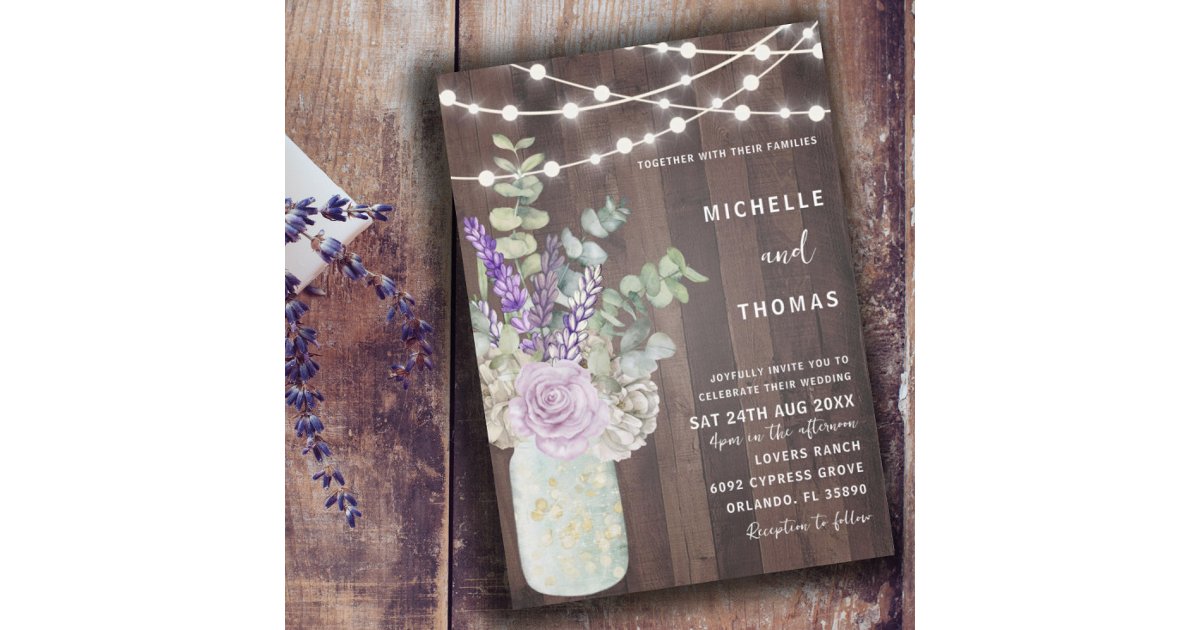 Rustic Wood Mason Jar & Floral Wedding Invitation | Zazzle