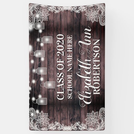 Rustic Wood Mason Jar Lights Graduate Banner | Zazzle