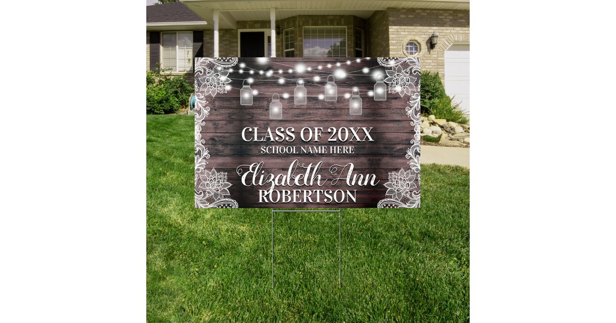 Rustic Wood Mason Jar Lights Graduation Sign | Zazzle