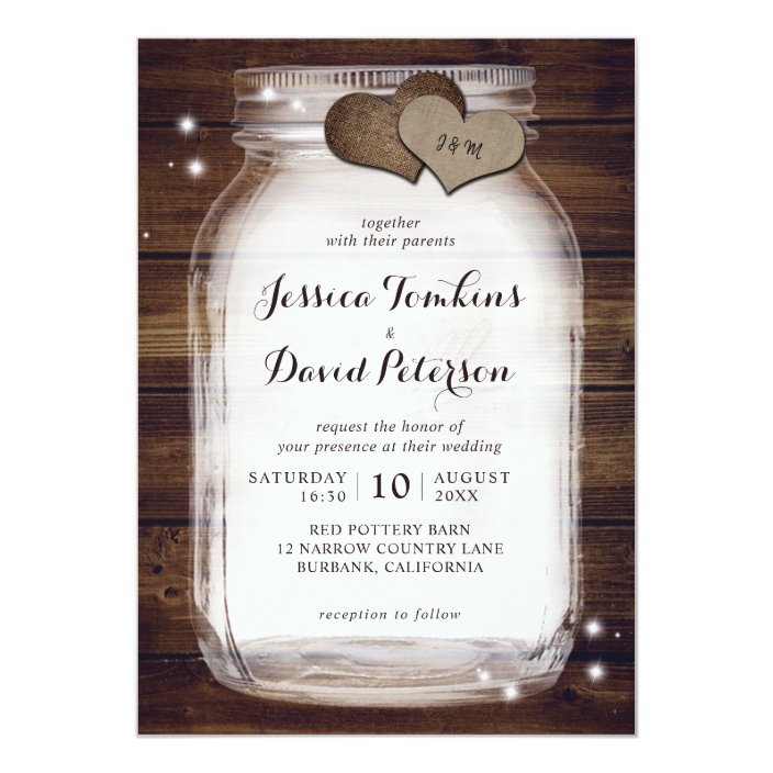 Rustic Wood Mason Jar Wedding Invitations | Zazzle.com
