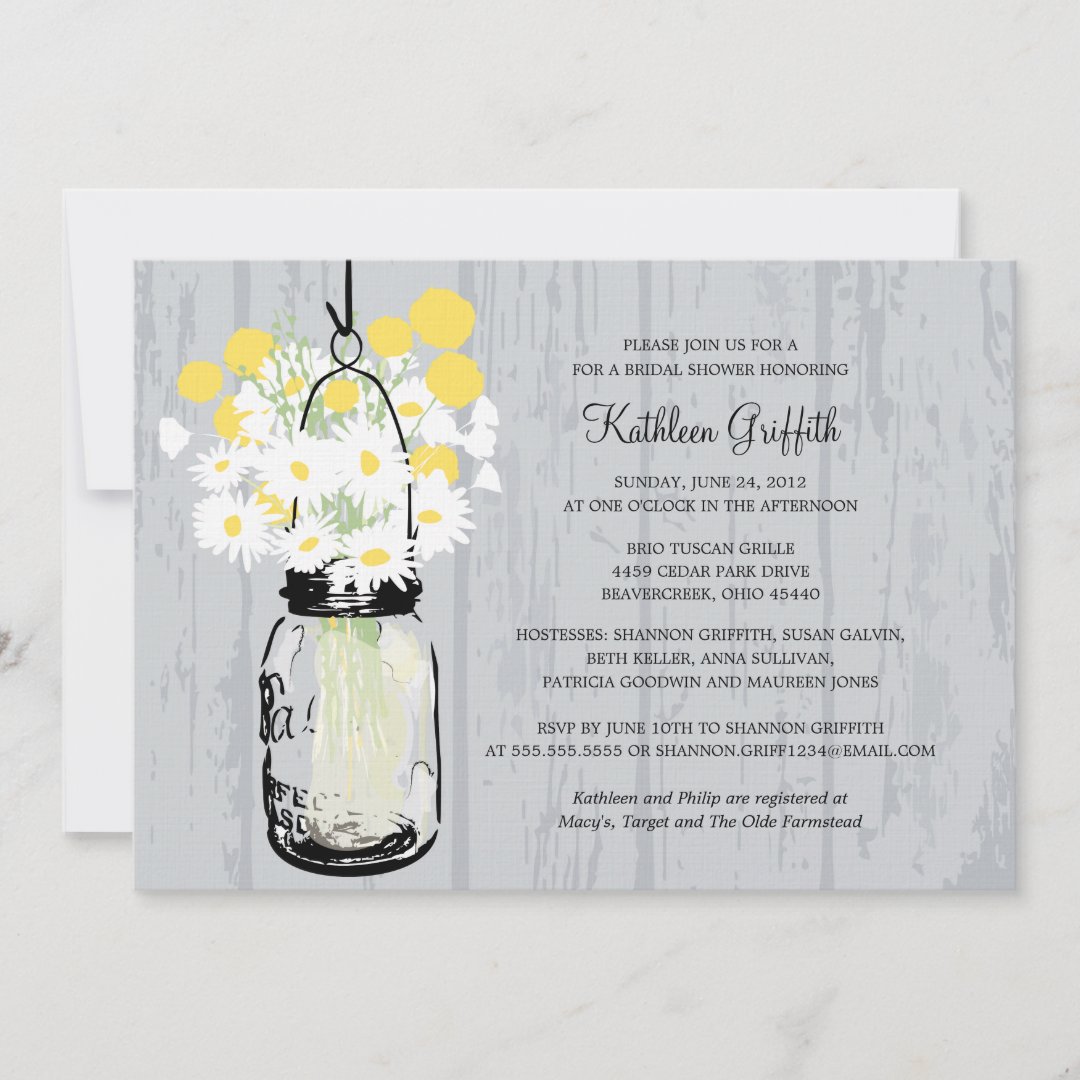 Rustic Wood Mason Jar Wildflowers Invitation | Zazzle