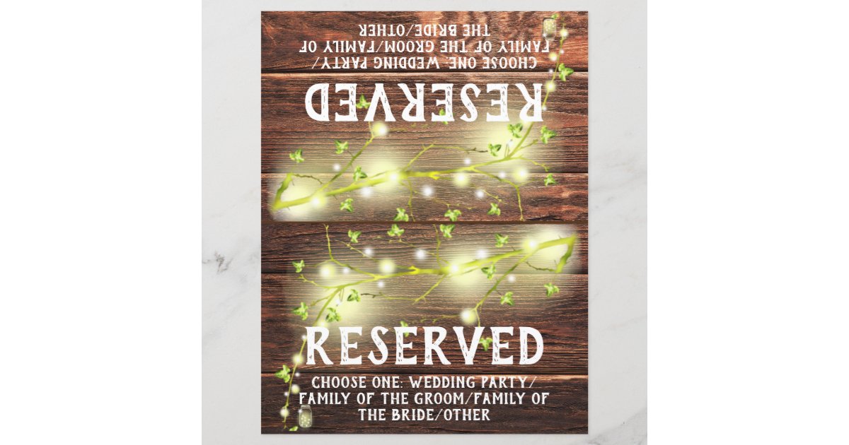Rustic Wood Mason Lights Folding Reserved Sign | Zazzle
