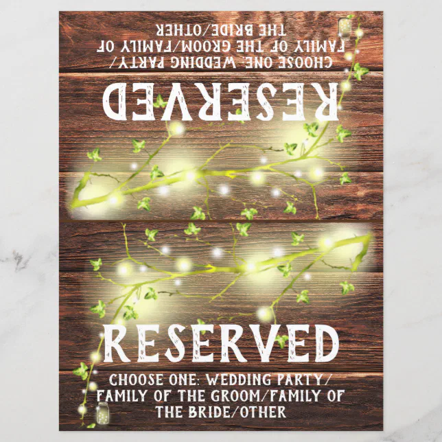 Rustic Wood Mason Lights Folding Reserved Sign | Zazzle