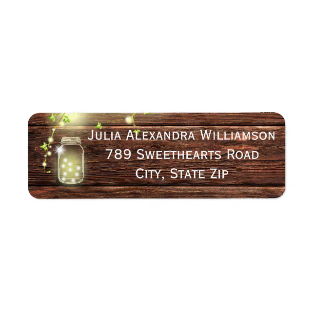 Rustic Wood Mason String Lights Return Address Label | Zazzle