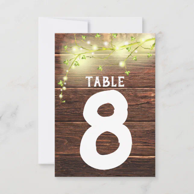 Rustic Wood Mason String Lights Tree Table Number | Zazzle