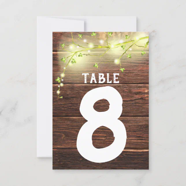 Rustic Wood Mason String Lights Tree Table Number | Zazzle