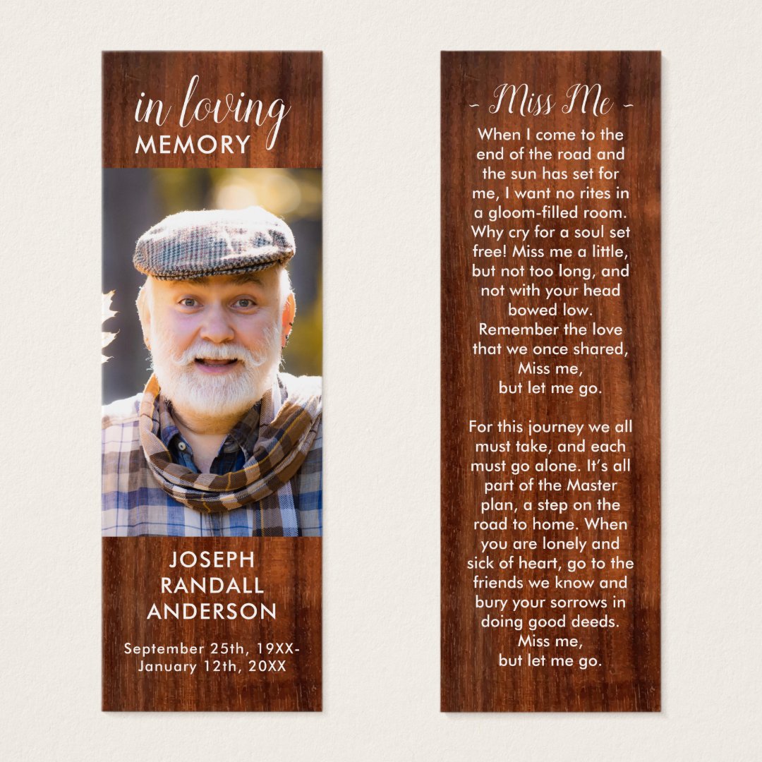 Rustic Wood Memorial Prayer Card Funeral Bookmark | Zazzle