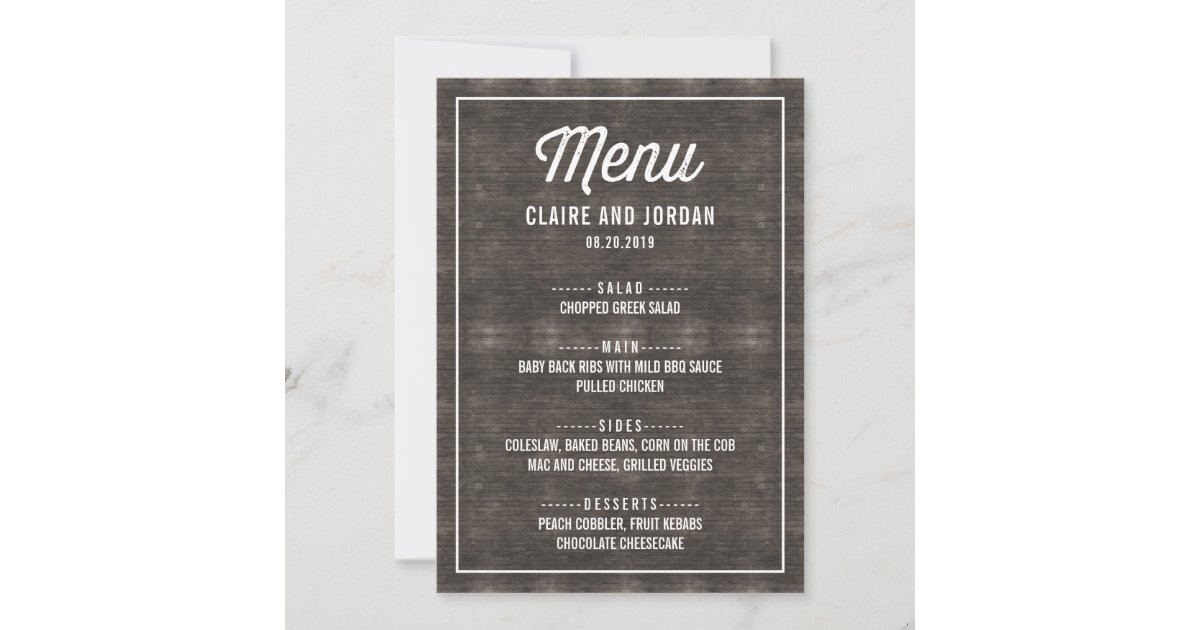Rustic Wood Menu Card RWC | Zazzle