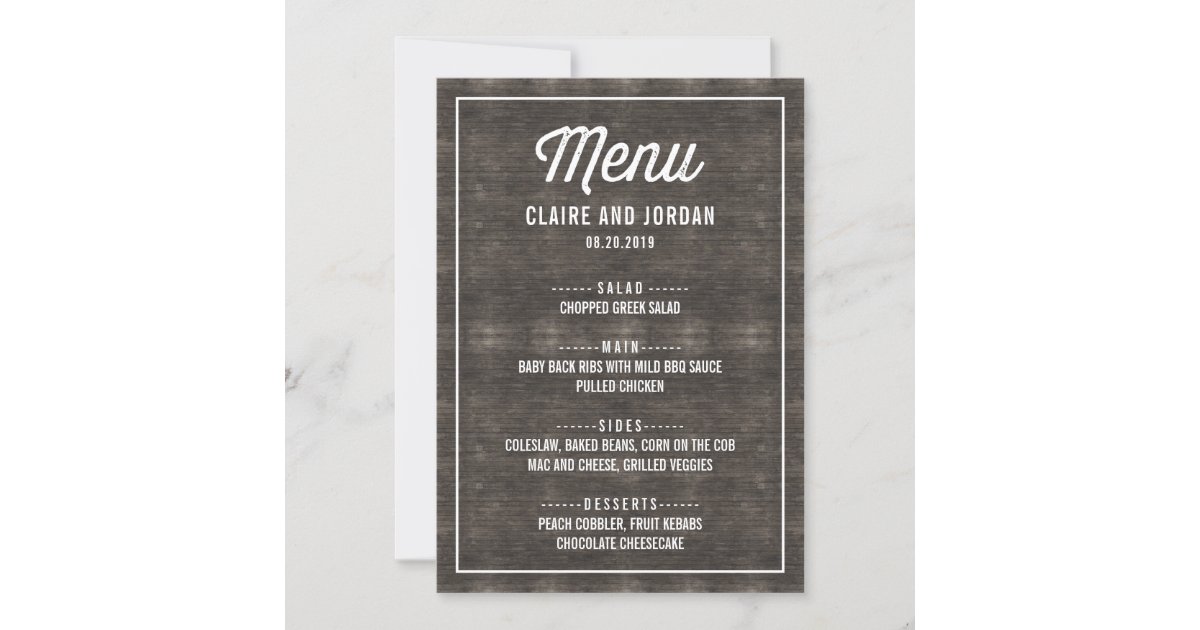 Rustic Wood Menu Card RWC | Zazzle