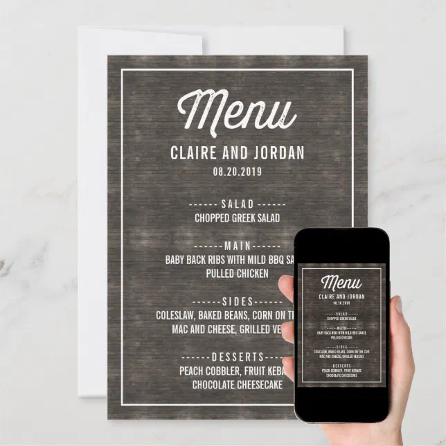 Rustic Wood Menu Card RWC | Zazzle