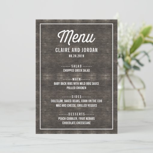 Rustic Wood Menu Card RWC | Zazzle