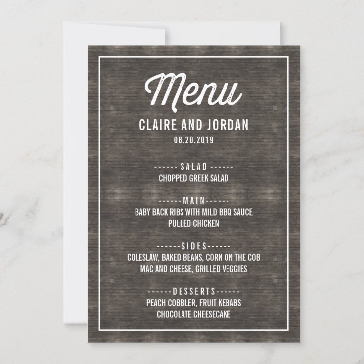 Rustic Wood Menu Card RWC | Zazzle