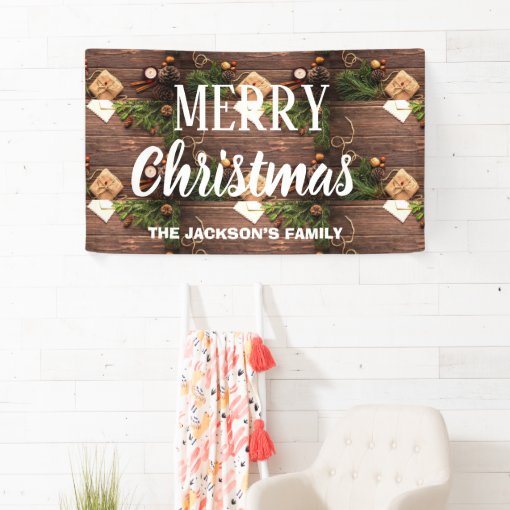 Rustic wood merry Christmas Banner | Zazzle