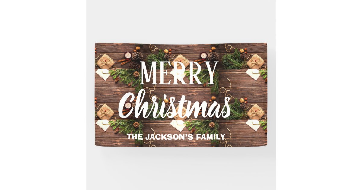 Rustic wood merry Christmas Banner | Zazzle
