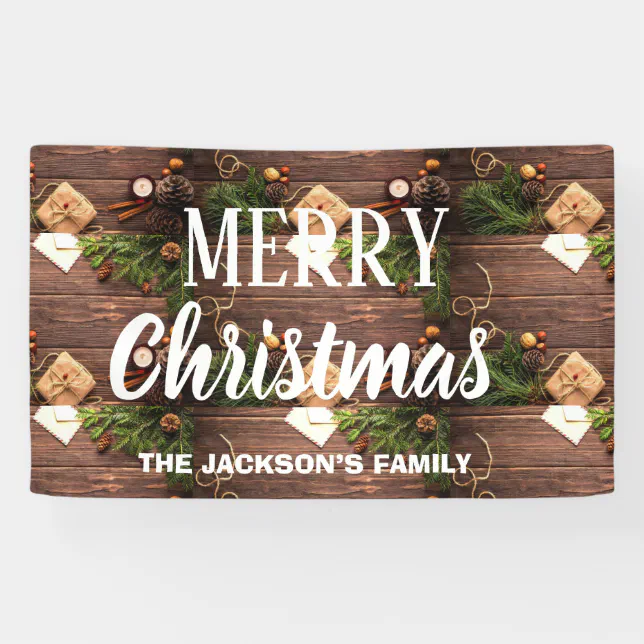 Rustic wood merry Christmas Banner | Zazzle