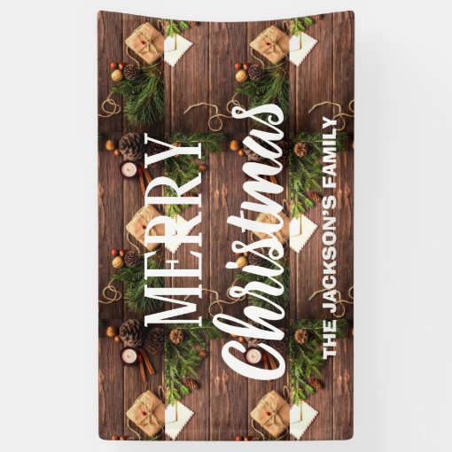 Rustic wood merry Christmas Banner | Zazzle