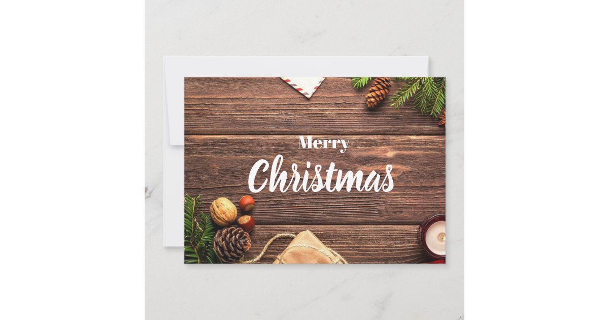 Rustic Wood Merry Christmas Holiday Card | Zazzle
