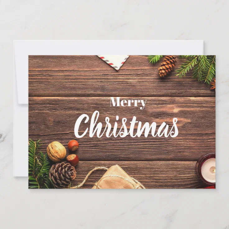 Rustic Wood Merry Christmas Holiday Card | Zazzle