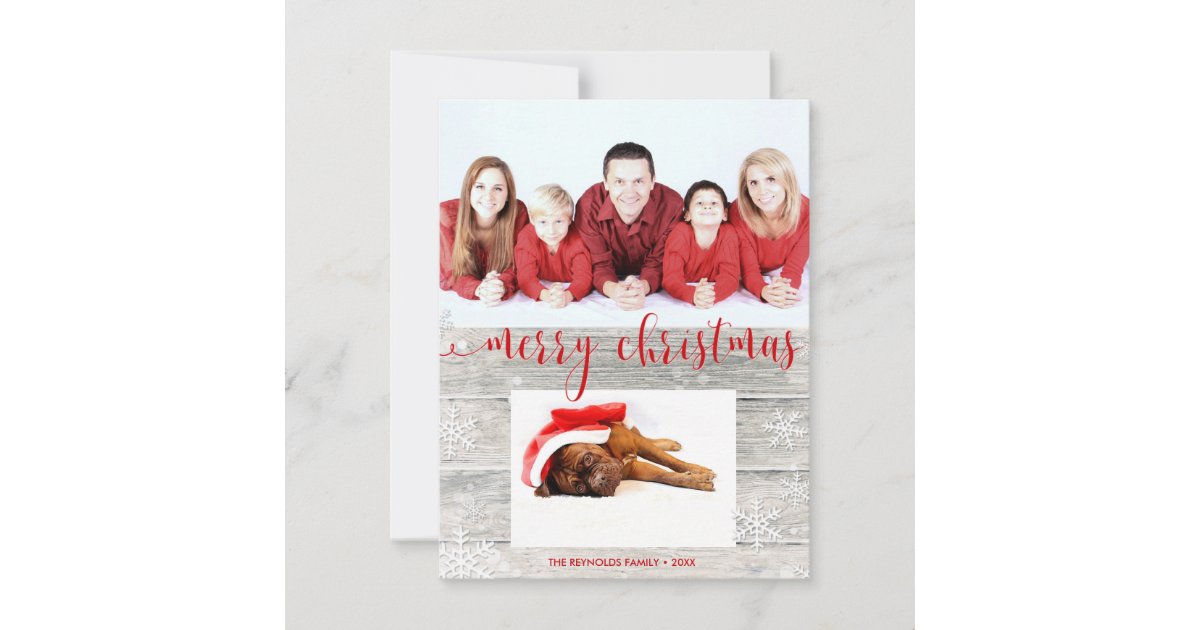 Rustic Wood Merry Christmas Photo Card | Zazzle