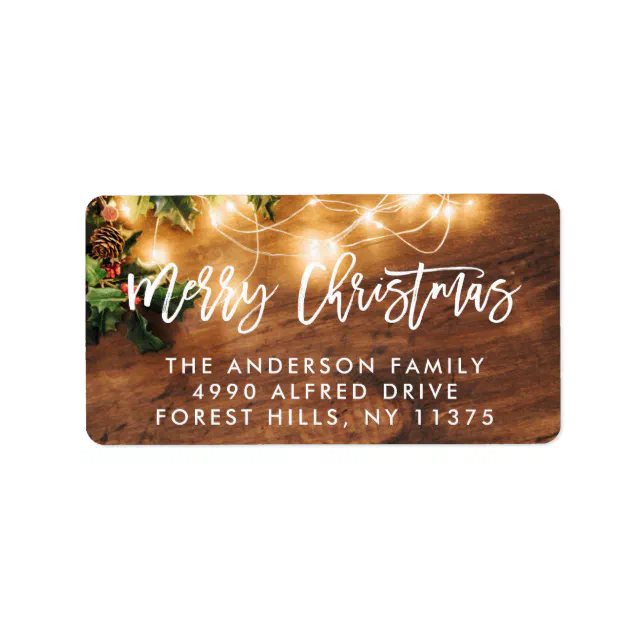Rustic Wood Merry Christmas String Lights Holiday Label | Zazzle