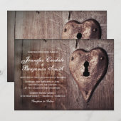 Rustic Wood Metal Heart Lock Wedding Invitations | Zazzle