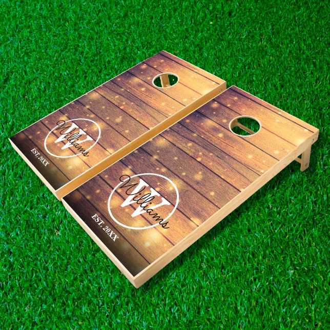 Rustic Wood Monogram Country Barn Cornhole Set | Zazzle