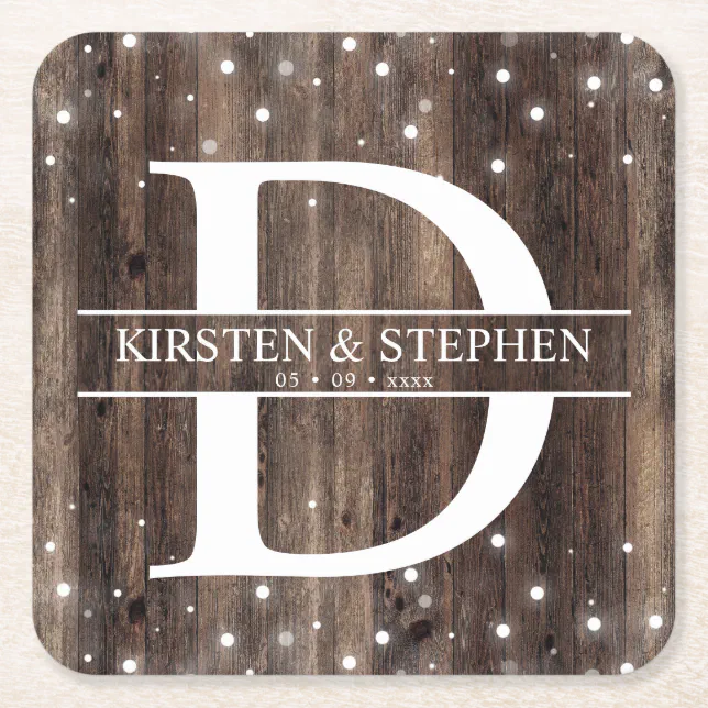 Rustic Wood Monogram Initial Wedding Coasters | Zazzle