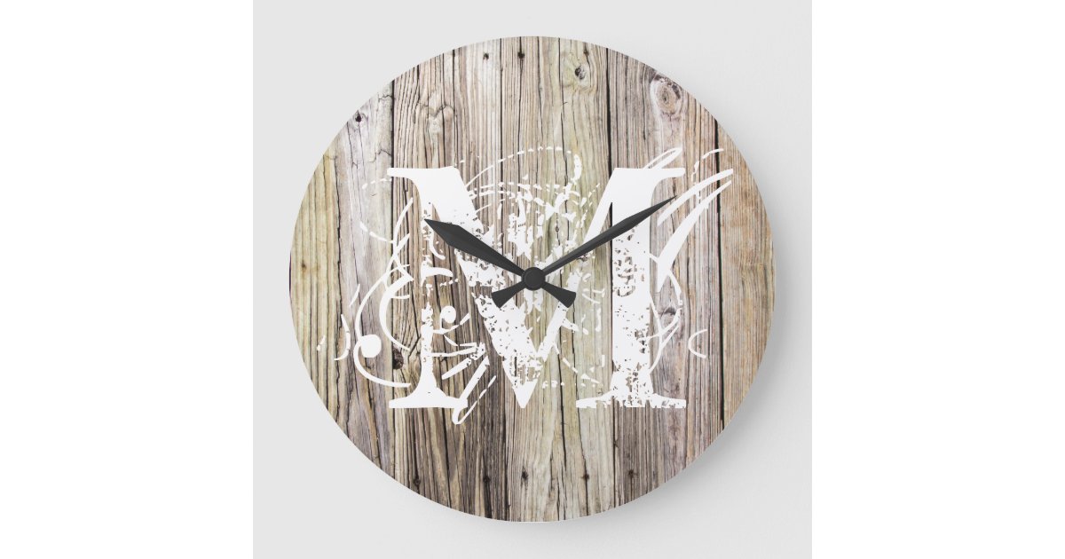 Rustic Wood Monogrammed Clock | Zazzle