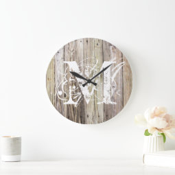 Rustic Wood Monogrammed Clock | Zazzle