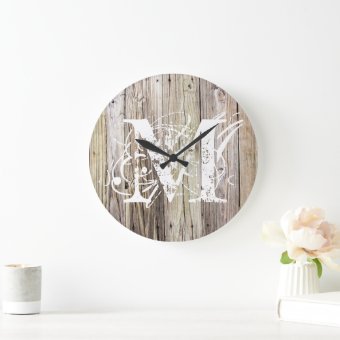 Rustic Wood Monogrammed Clock | Zazzle