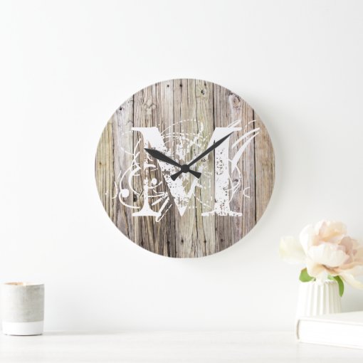 Rustic Wood Monogrammed Clock | Zazzle