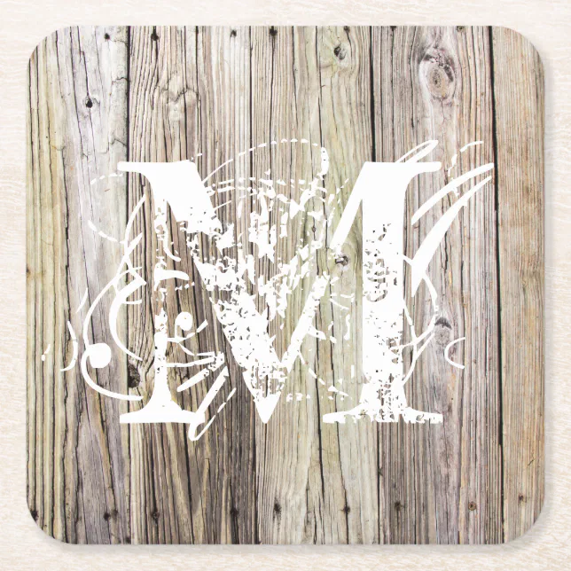 Rustic Wood Monogrammed Coasters | Zazzle