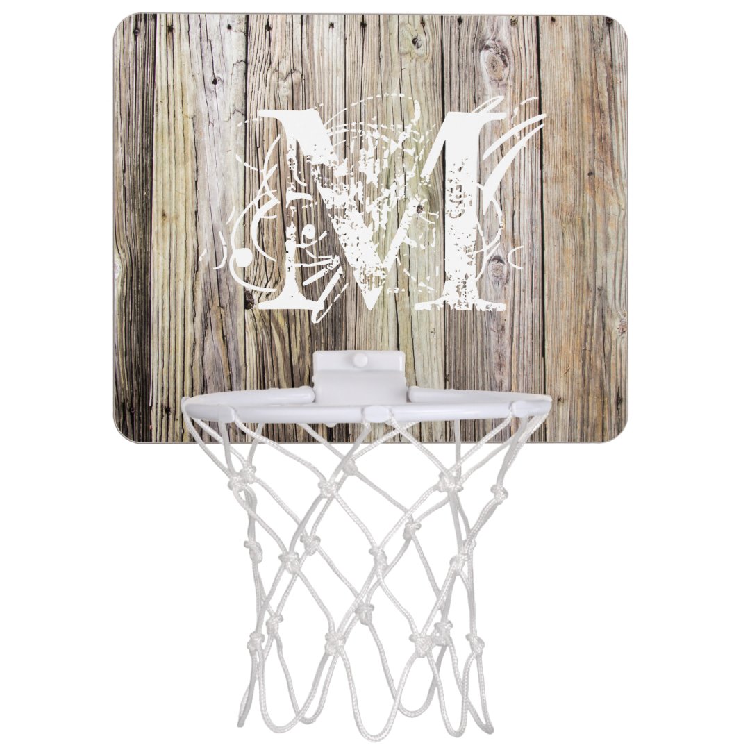 Rustic Wood Monogrammed Mini Basketball Goal Mini Basketball Hoop | Zazzle
