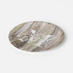 Rustic Wood Monogrammed Paper Plates | Zazzle