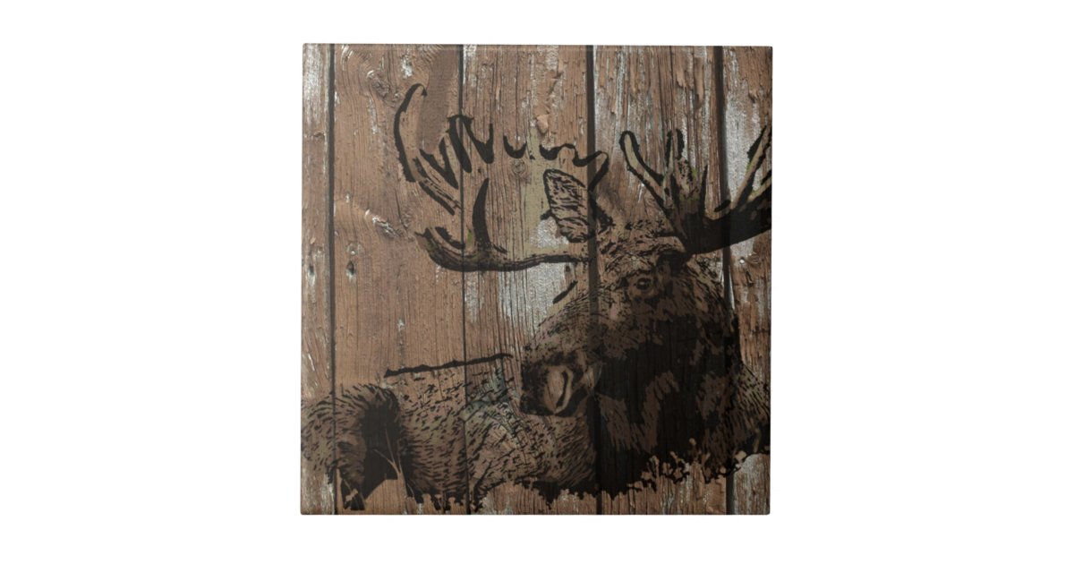 Rustic wood moose ceramic tile | Zazzle