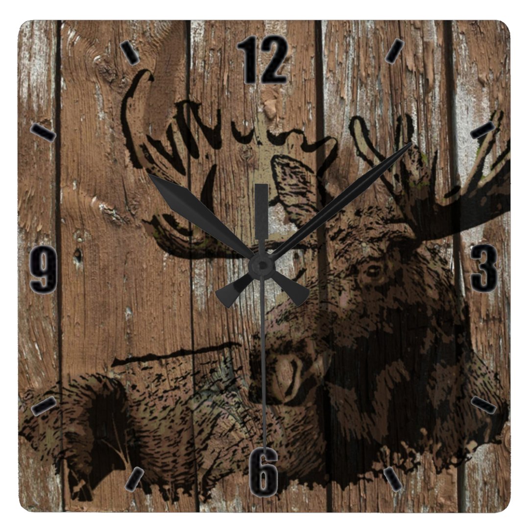 Rustic wood moose decorative wall clock | Zazzle