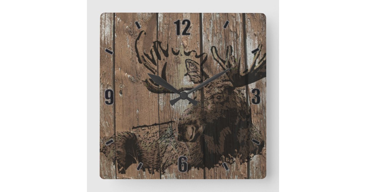 Rustic wood moose decorative wall clock | Zazzle