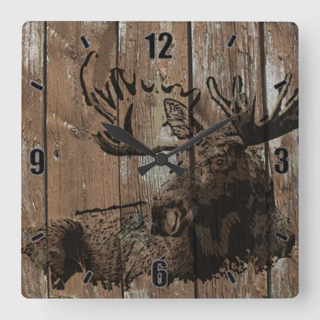 Rustic wood moose decorative wall clock | Zazzle