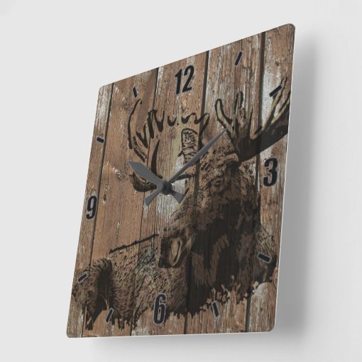 Rustic wood moose decorative wall clock | Zazzle
