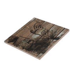 Rustic wood moose decorative wall tile | Zazzle