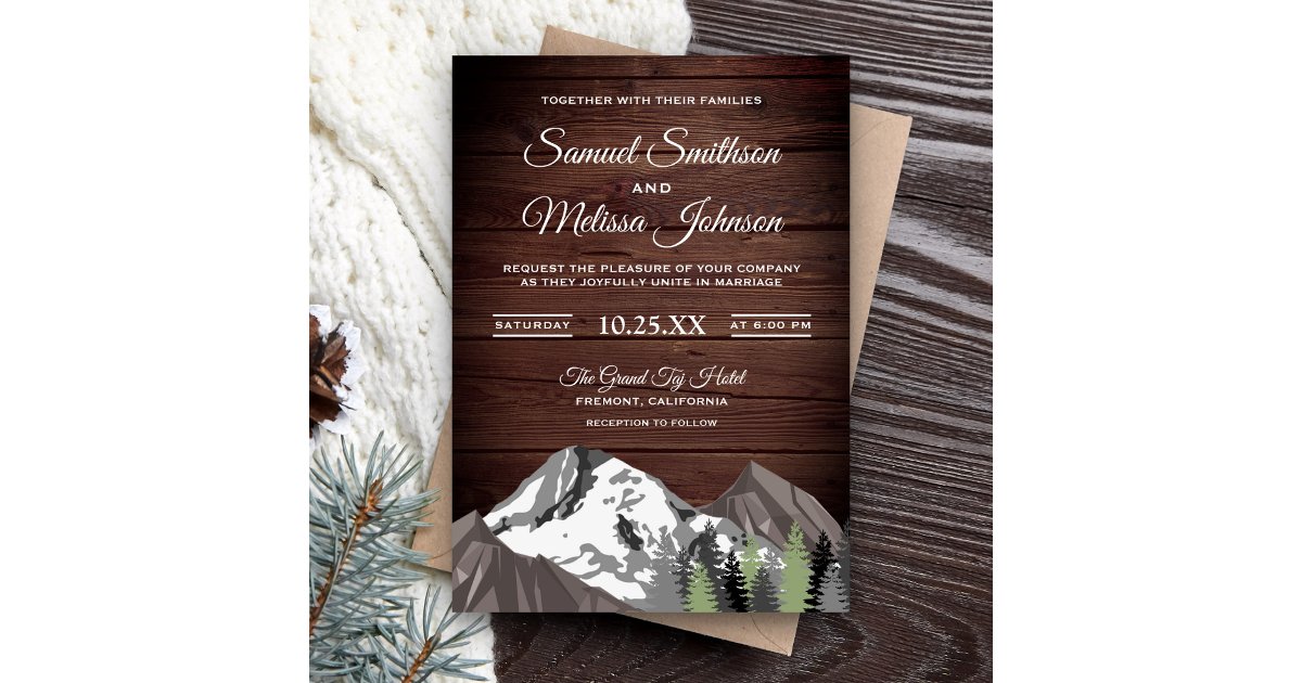 Rustic Wood Mountain Forest Wedding Invitation | Zazzle