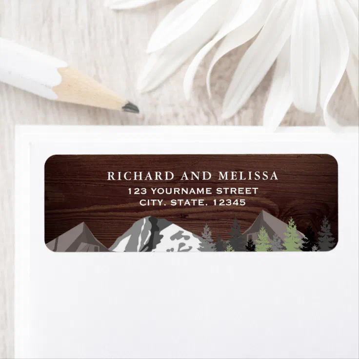 Rustic Wood Mountain Forest Wedding Label | Zazzle