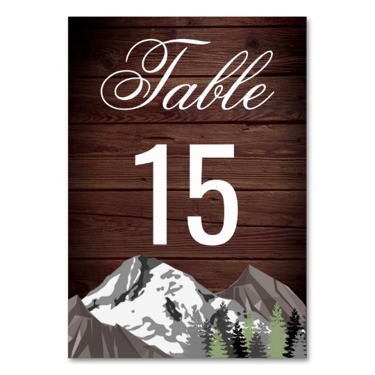 Rustic Wood Mountain Forest Wedding Table Number | Zazzle.com