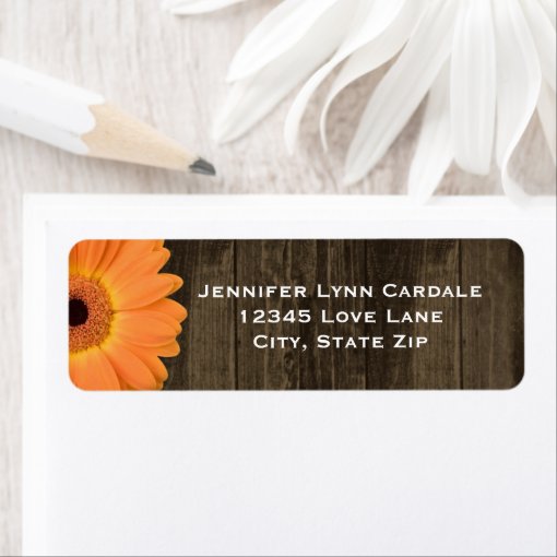 Rustic Wood Orange Gerber Daisy Address Labels | Zazzle